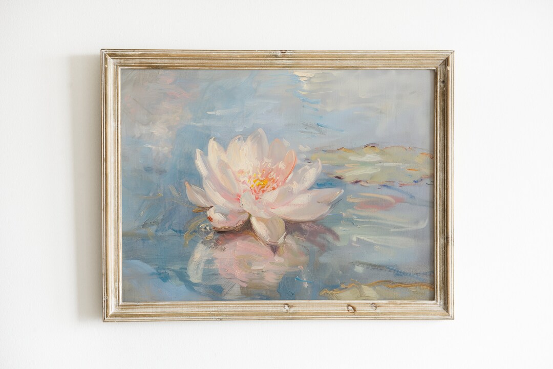 Vintage Pond Painting | Pastel Printable Wall Art | Soft Pink Guest ...