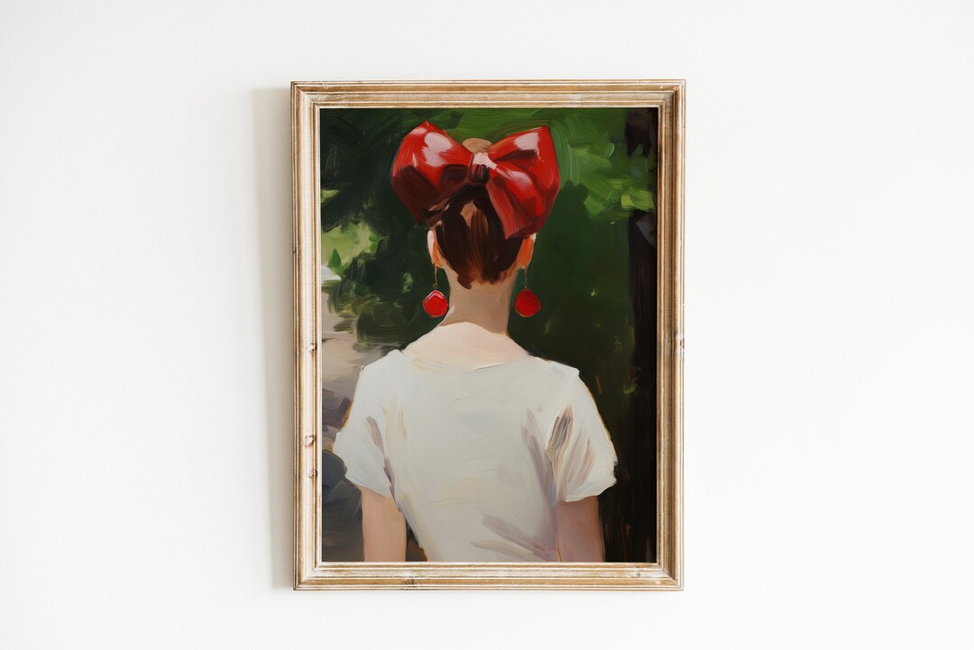 Red Bow Print | Preppy Oil Painting | Trendy Teen Girl Room Decor ...