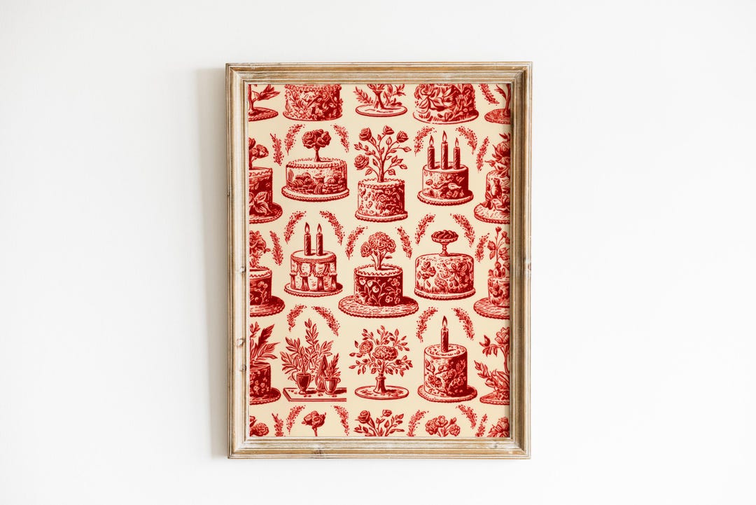 Red Toile Print | Vintage Southern Kitchen Decor | French Country ...