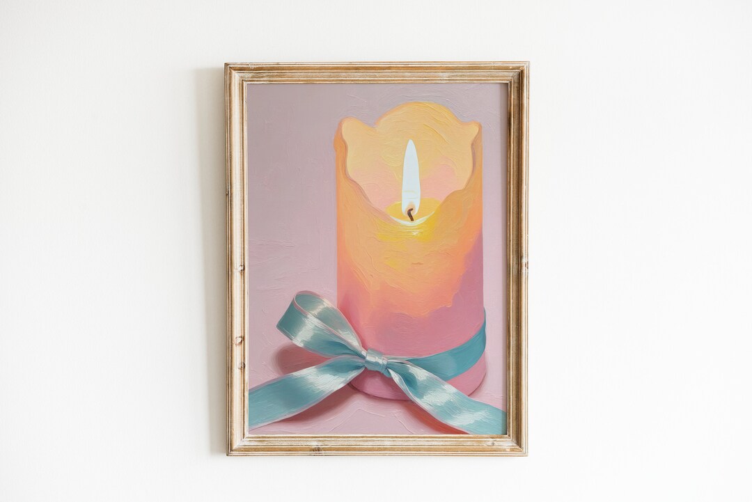 Candle Painting | Pink Wall Art | Coquette Room Decor | Preppy ...