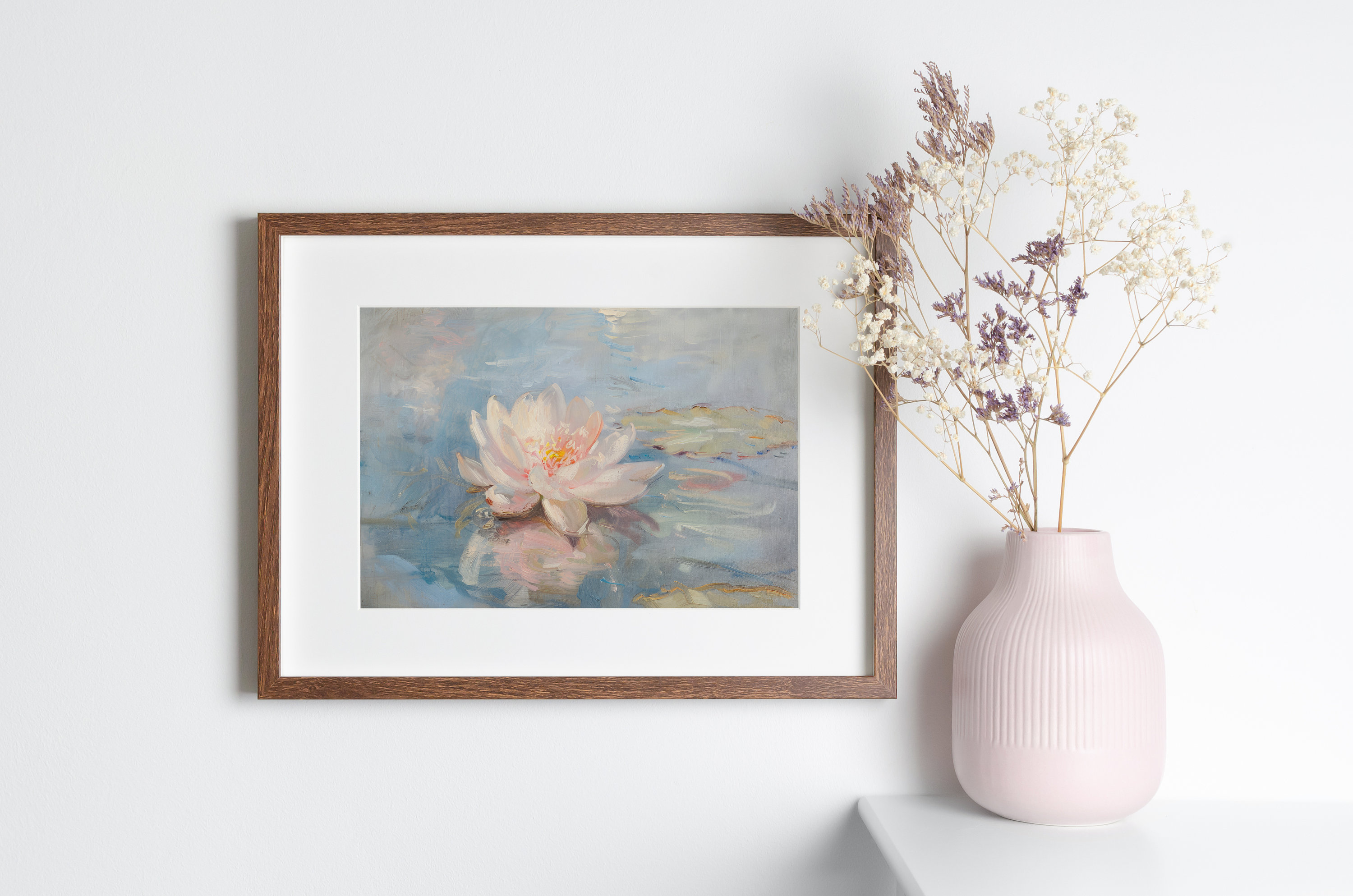 Vintage Pond Painting | Pastel Printable Wall Art | Soft Pink Guest ...