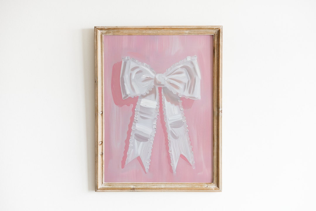 Preppy Bow Print | Pink and White College Apartment Decor | Cute ...