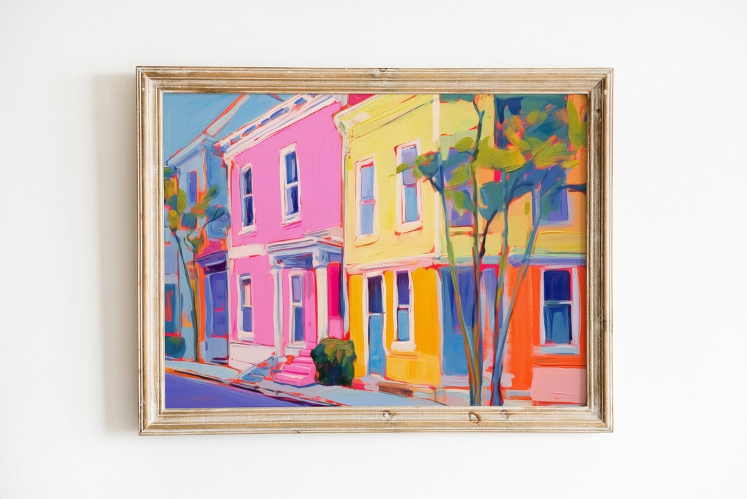 Preppy Apartment Wall Art | Abstract Cityscape Painting | Maximalist ...