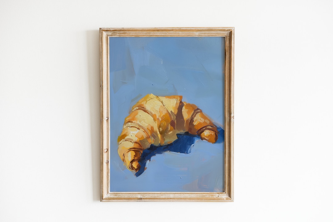 Rough Textured Vintage Croissant Painting French Bakery Print Foodie ...