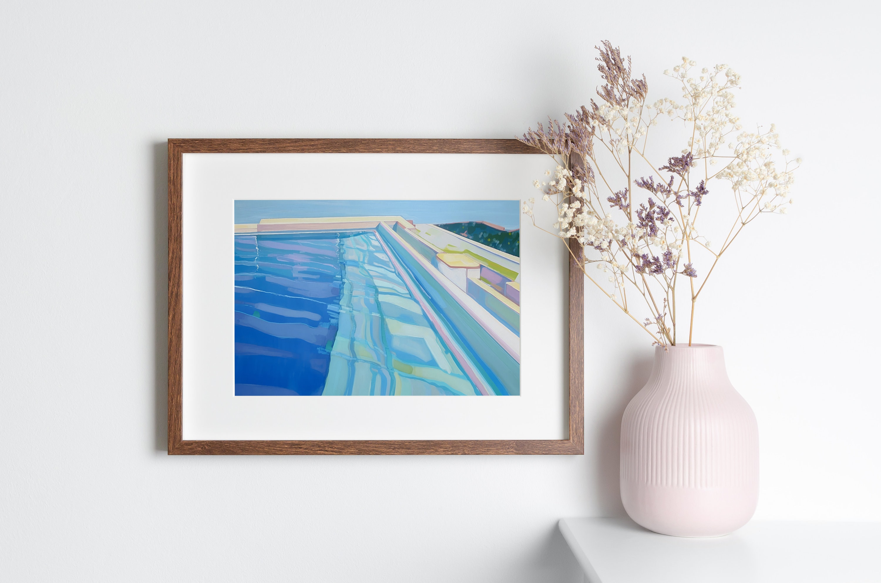 Retro Pool Painting Blue Pool Print Maximalist Room Decor - Etsy