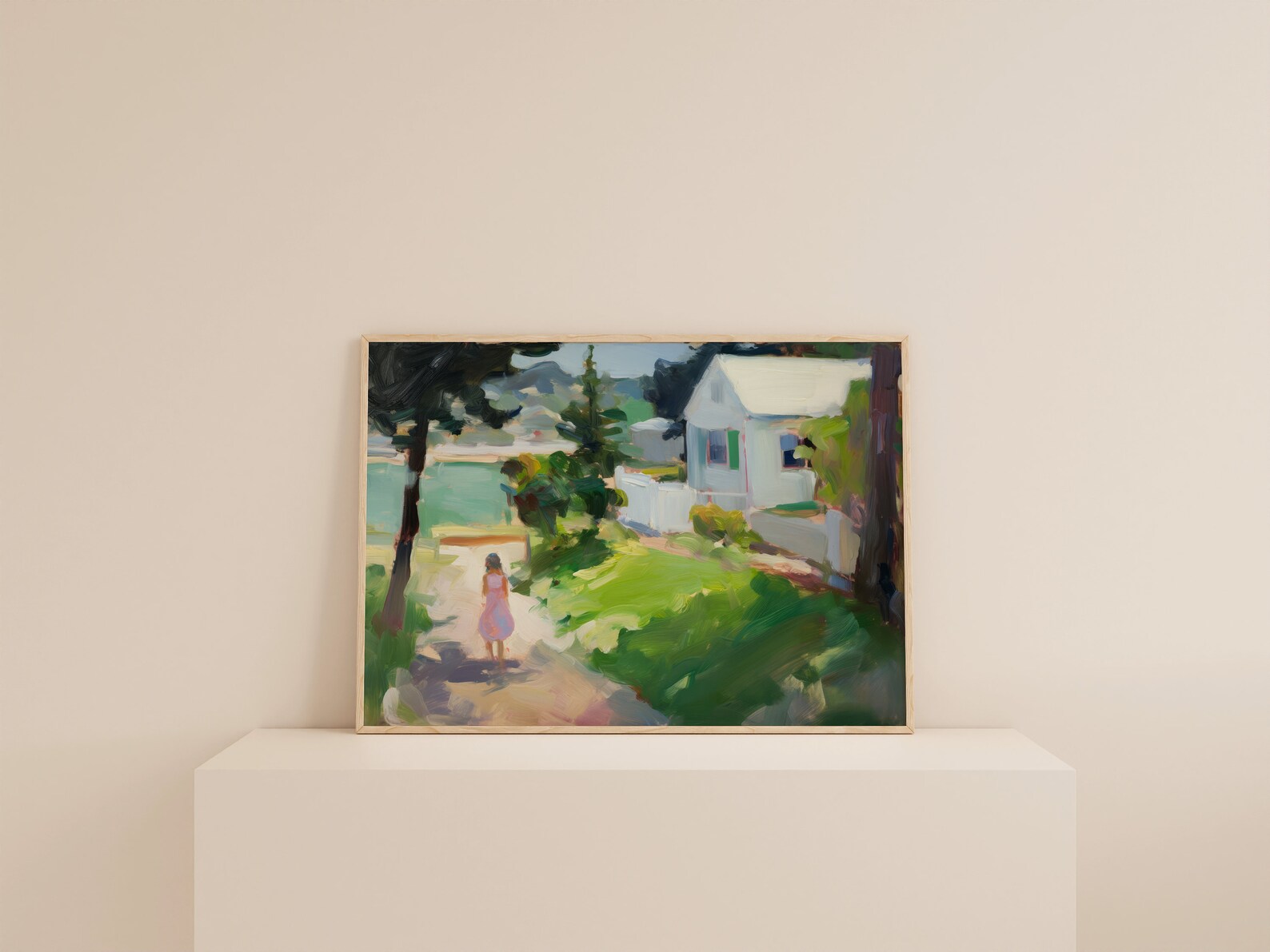 Green Lake House Print | Soft Abstract Painting | Cozy Cottage Decor ...