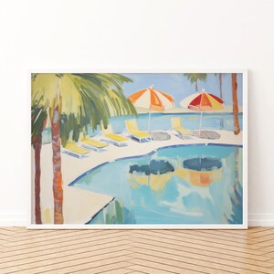 Preppy Swimming Pool Print | Coastal Bathroom Decor | Light Blue ...