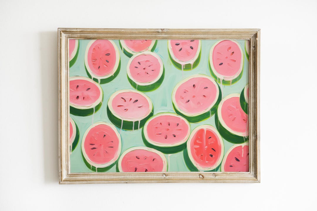 Preppy Pink Watermelon Print | Girly Dorm Room Painting | Maximalist ...