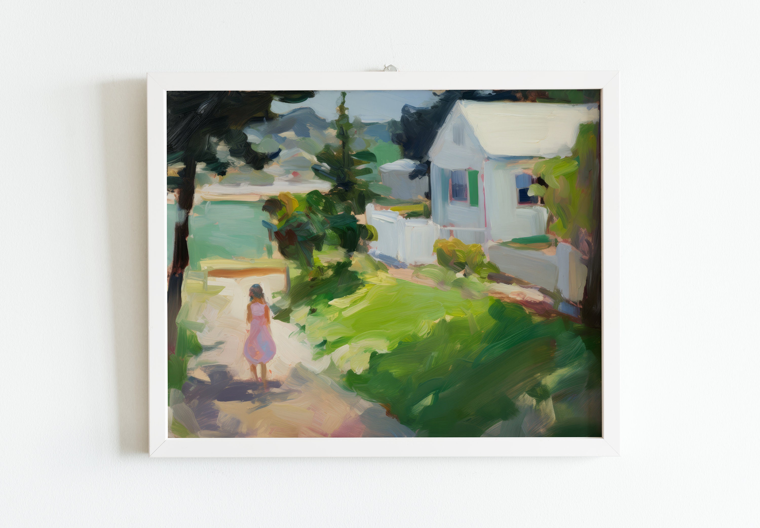 Green Lake House Print | Soft Abstract Painting | Cozy Cottage Decor ...