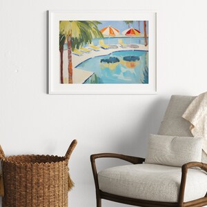 Preppy Swimming Pool Print | Coastal Bathroom Decor | Light Blue ...