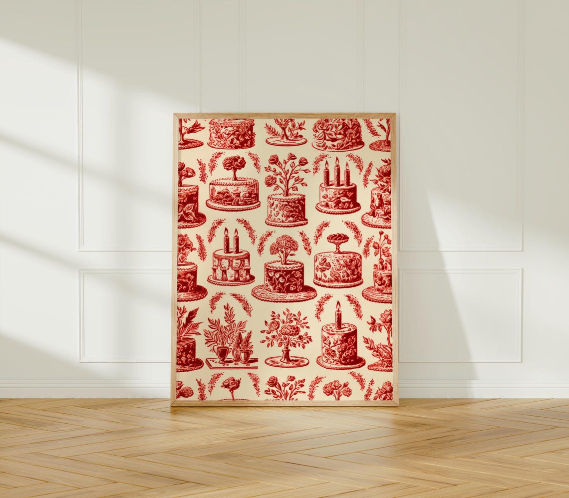 Red Toile Print | Vintage Southern Kitchen Decor | French Country ...