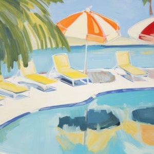 Preppy Swimming Pool Print | Coastal Bathroom Decor | Light Blue ...