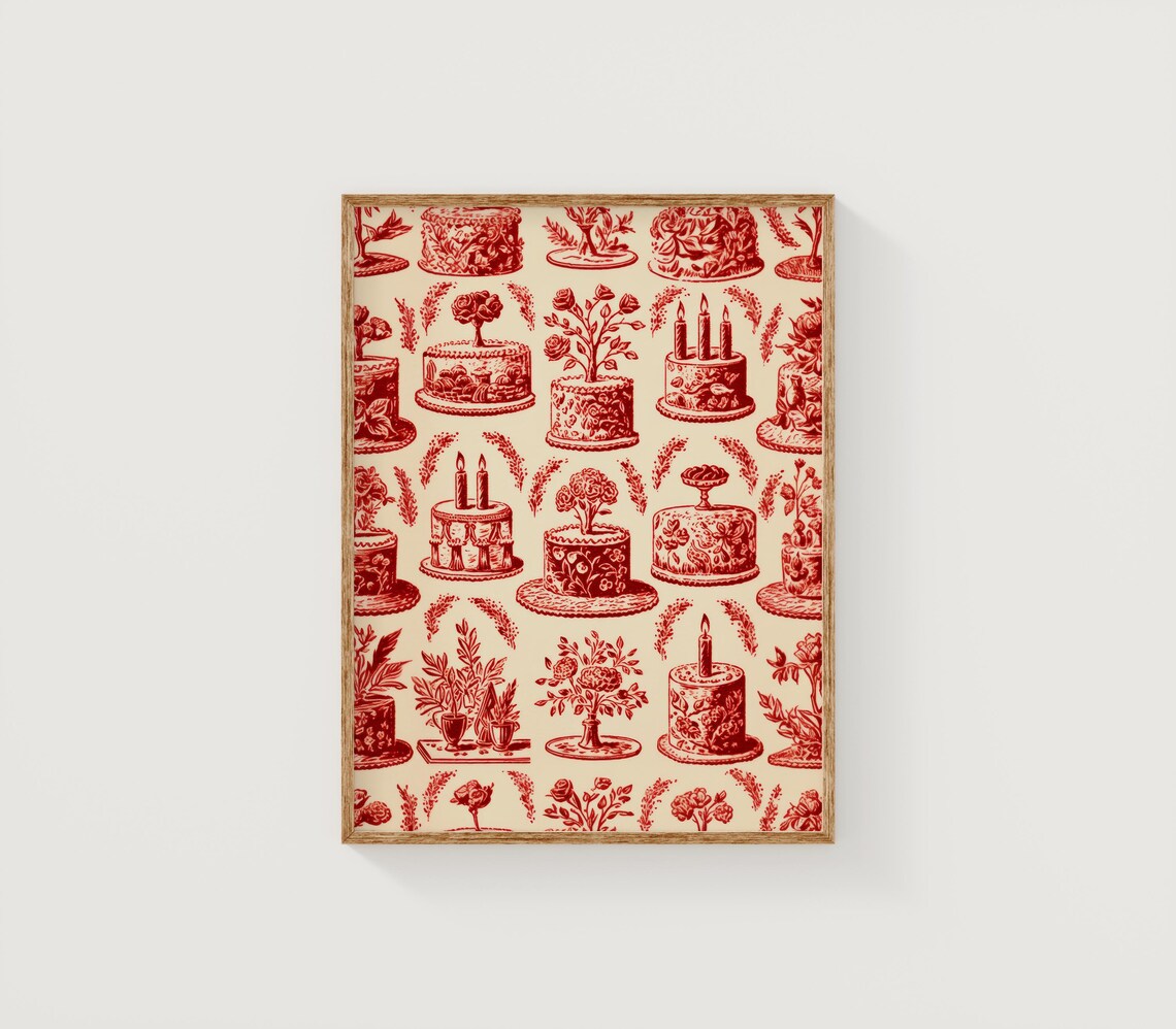 Red Toile Print | Vintage Southern Kitchen Decor | French Country ...