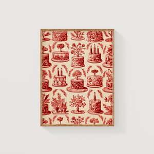 Red Toile Print | Vintage Southern Kitchen Decor | French Country ...