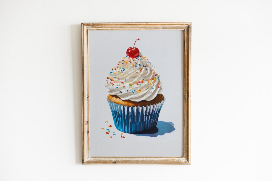 Cupcake Painting | Cute Apartment Decor | Food Artwork | Retro Kitchen ...