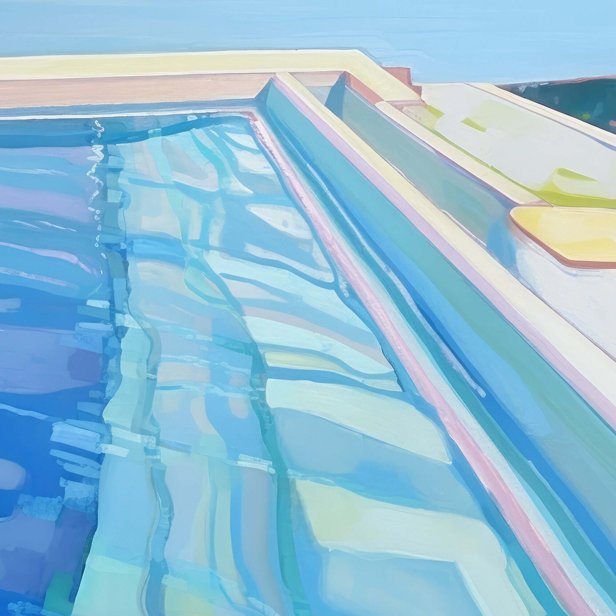 Retro Pool Painting | Coastal Blue Print | Maximalist Room Decor ...