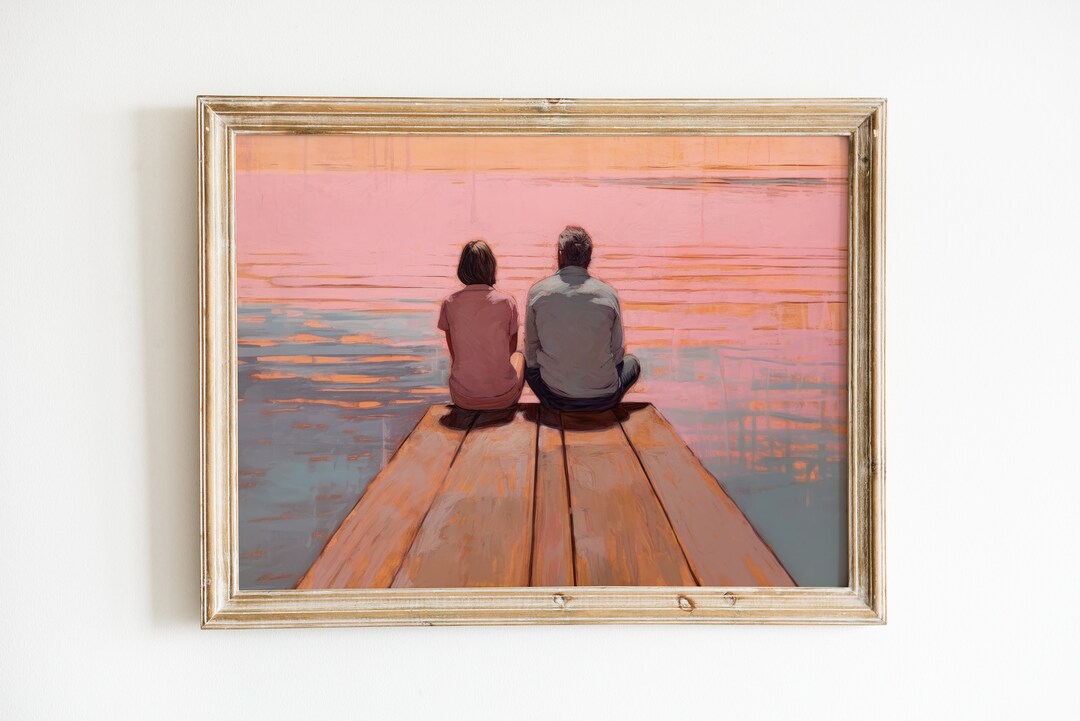 Vintage Lake Painting | Rustic Pink Wall Art | Lake House Decor ...
