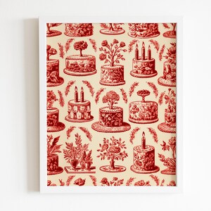 Red Toile Print | Vintage Southern Kitchen Decor | French Country ...