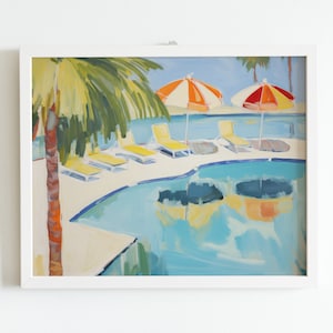 Preppy Swimming Pool Print | Coastal Bathroom Decor | Light Blue ...