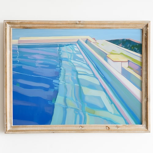 Retro Pool Painting Blue Pool Print Maximalist Room Decor - Etsy