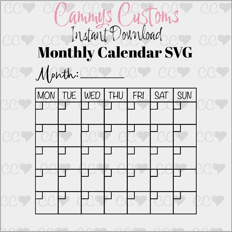 Monthly Calendar SVG Instant Download Monday Calendar - Etsy