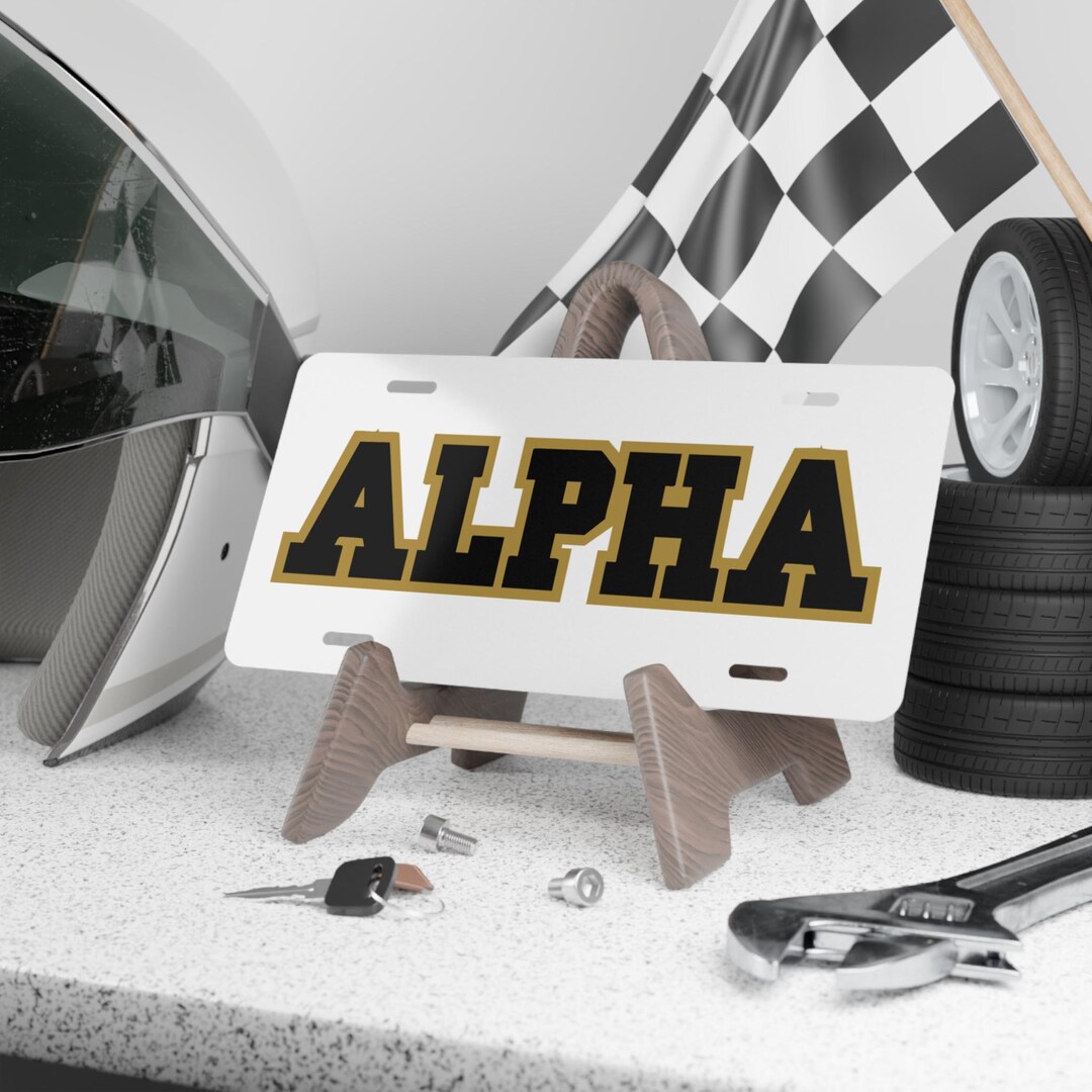 Alpha Vanity Plate | Alpha License Plate | Black and Gold | Alpha Car Accessories | Alpha Car ...