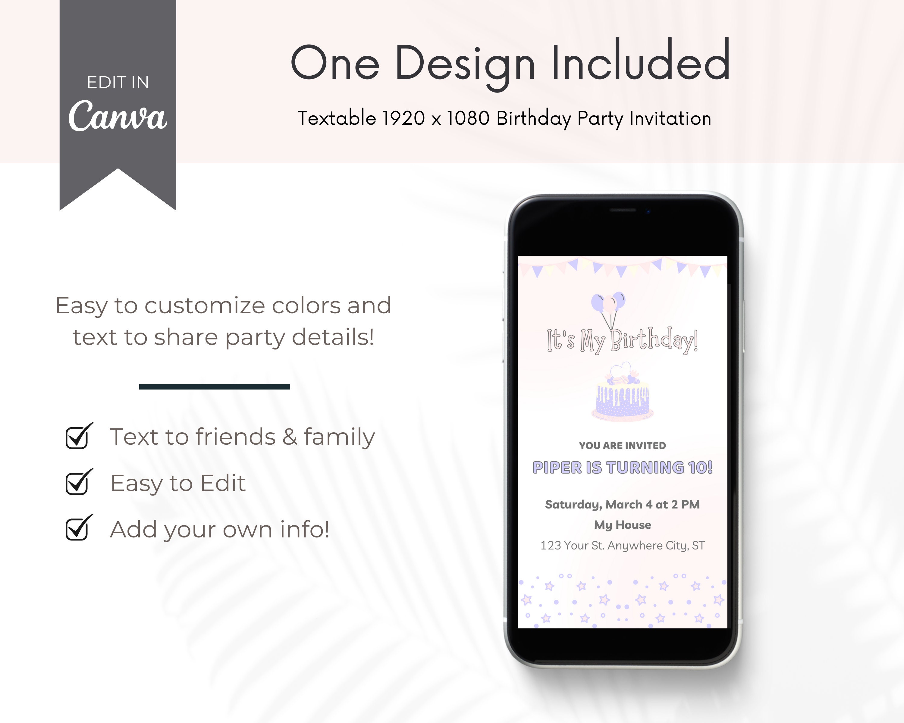 Textable Birthday Party Invitation, Kids Birthday Party Mobile Invite ...