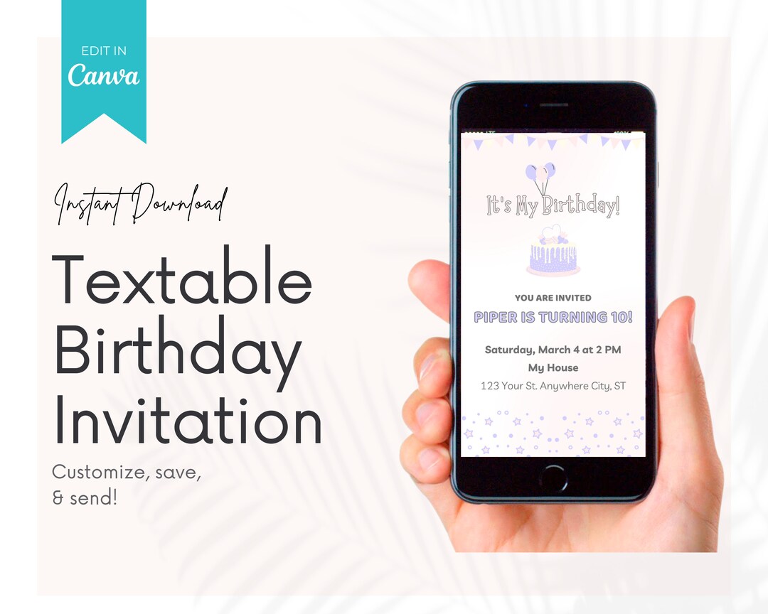 Textable Birthday Party Invitation, Kids Birthday Party Mobile Invite ...