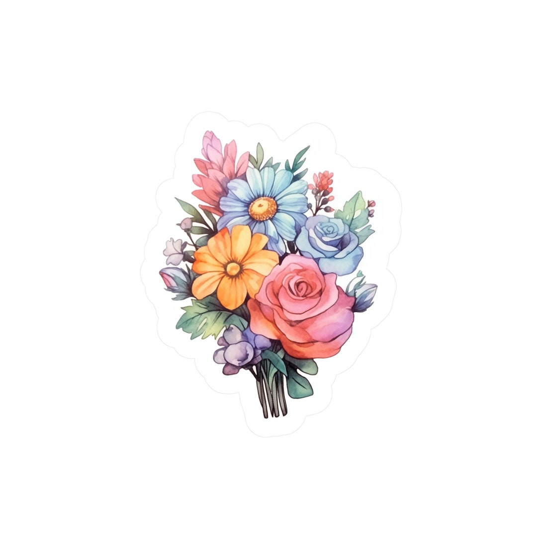 Cute Multicolor Rainbow Watercolor Flower Bouquet Vinyl Decal - Etsy