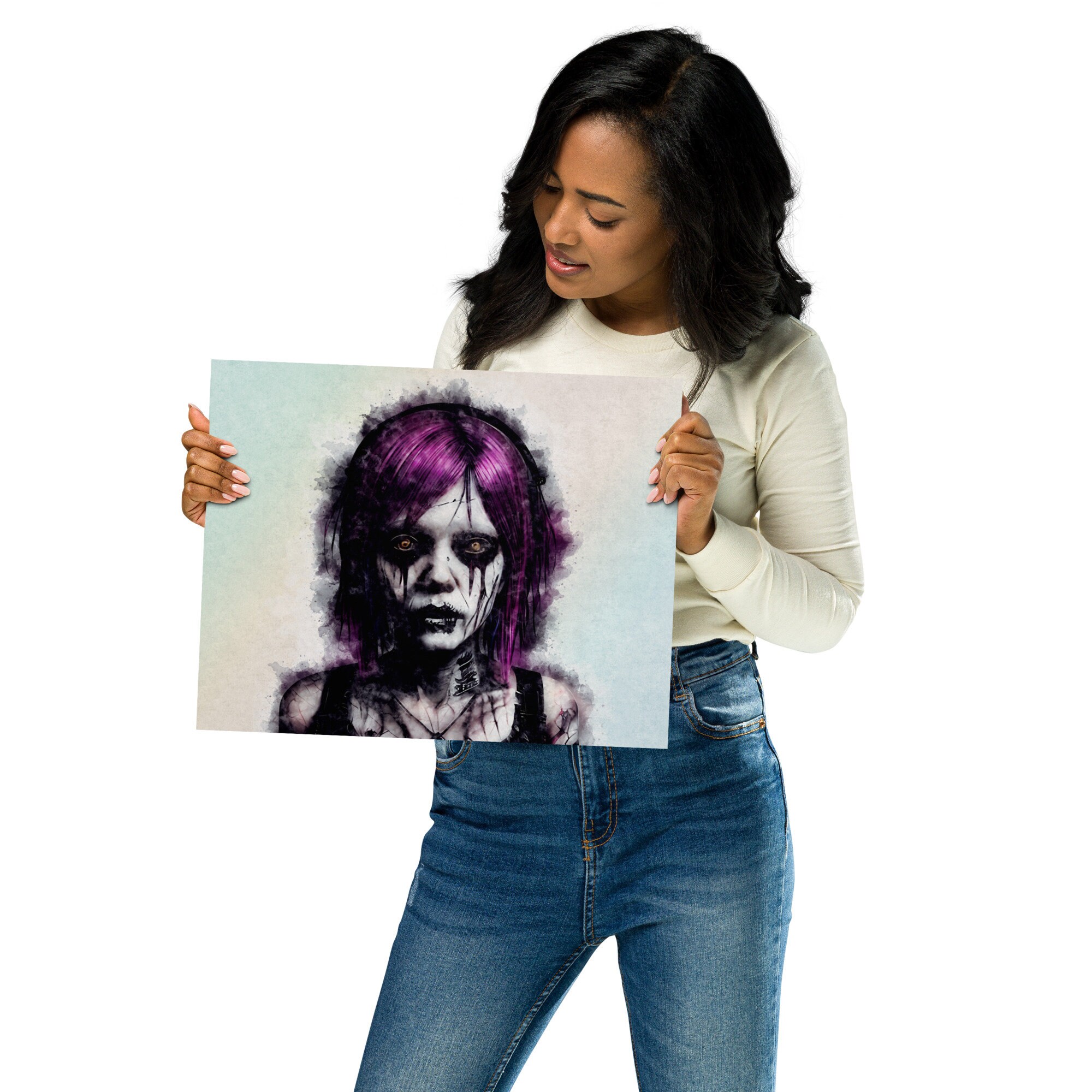 Water Color Style Zombie Girl Horror Print - Etsy