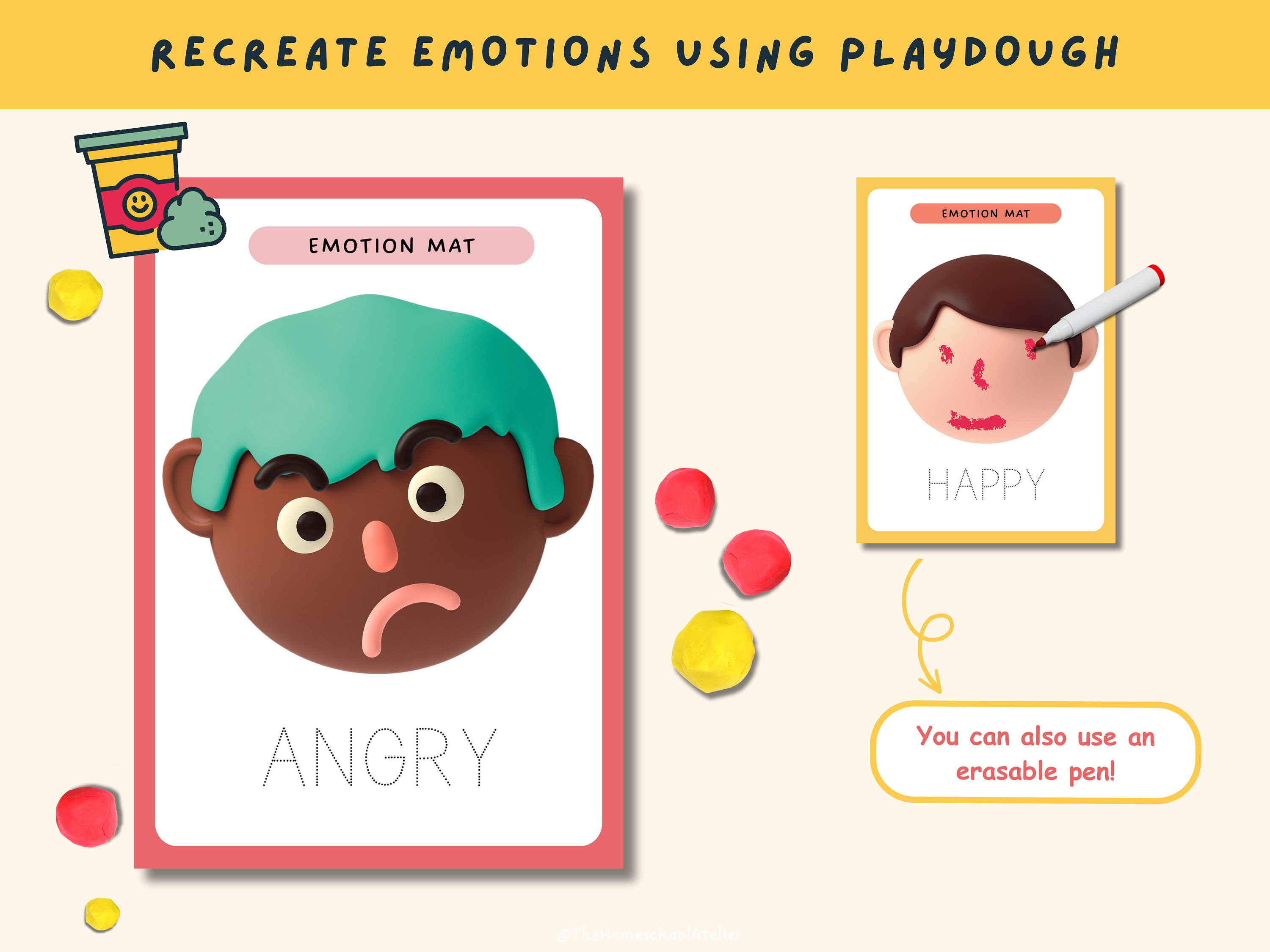 Emotions Playdough Mats, Play Dough, Instant Download, Feelings ...