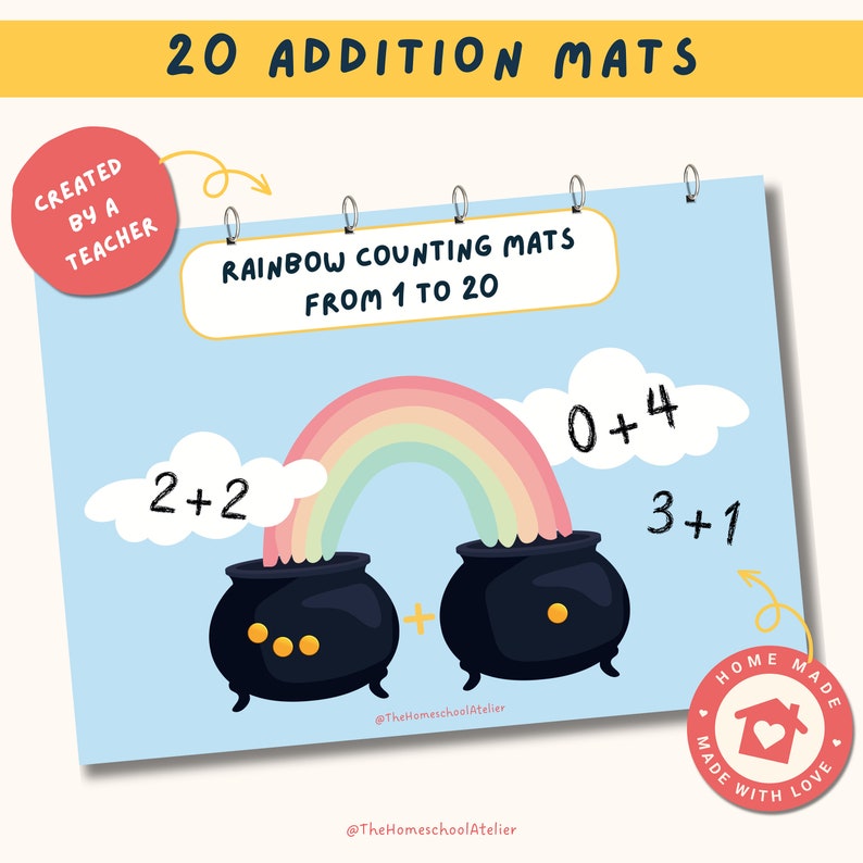 Rainbow Addition Mats, Playdough Mats, Counting Mats, Addition Tables ...