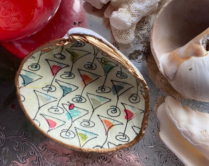 Retro Colorful Cocktail Trinket Dish, Hand Painted Clay Ring Dish, Bar ...