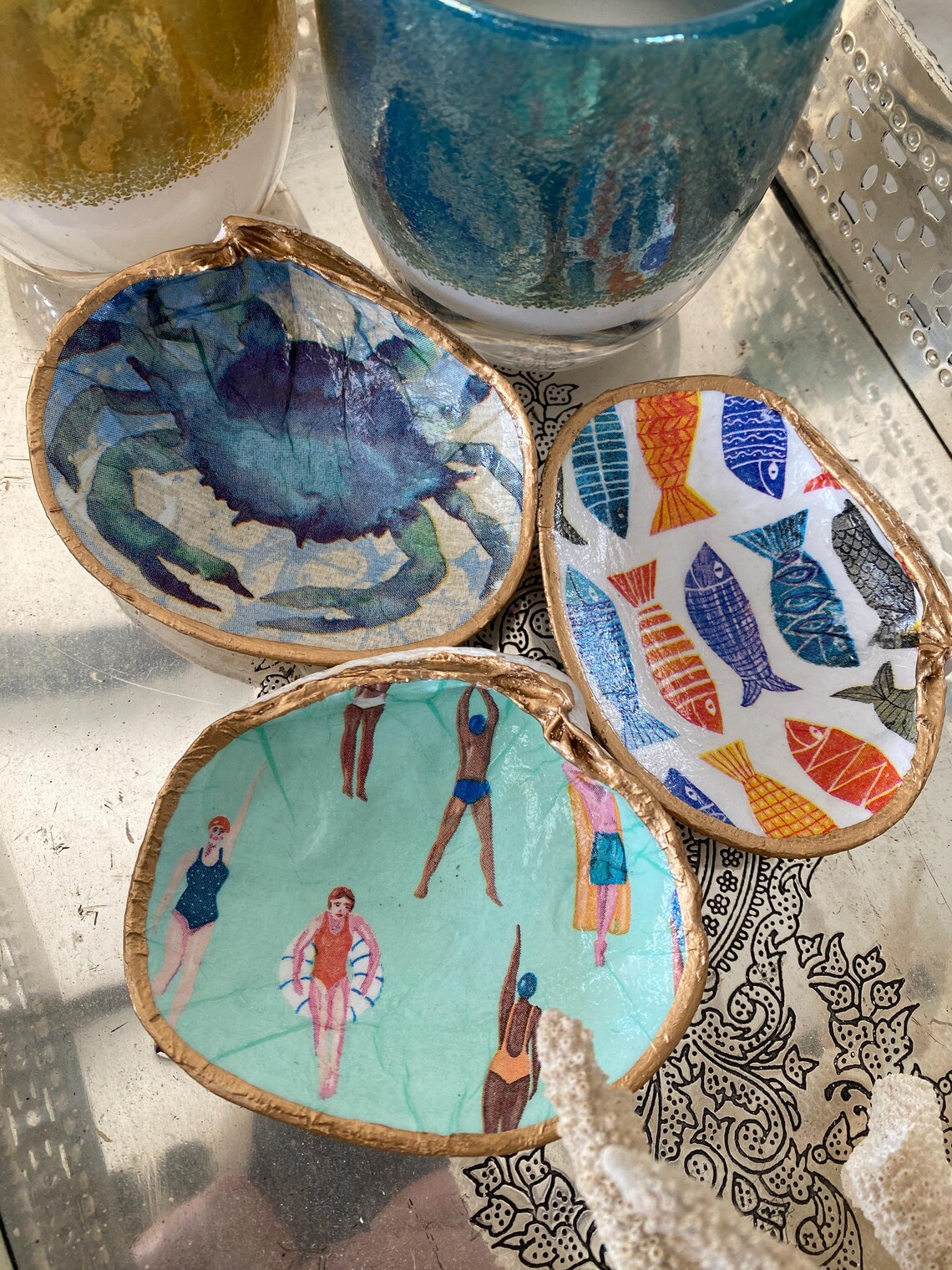 Incredible Blue Crab on Clam Shell, Trinket Dish Jewelry Dish, Beach ...