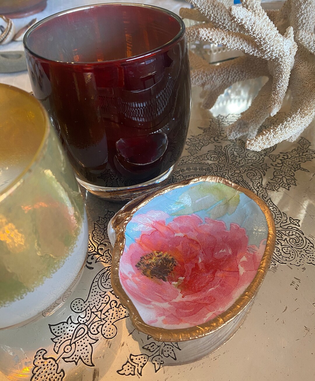 Beautifully Delicate Pink Rose on Clam Shell, Trinket Dish, Jewelry ...