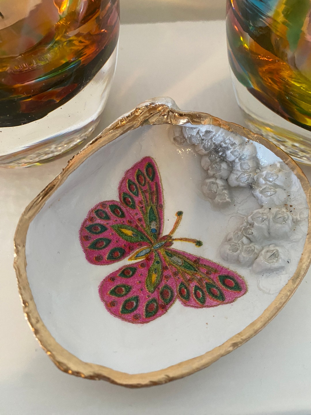 Pink Butterfly, Clam Shell, Trinket Dish, Jewelry Dish, Beach Decor - Etsy