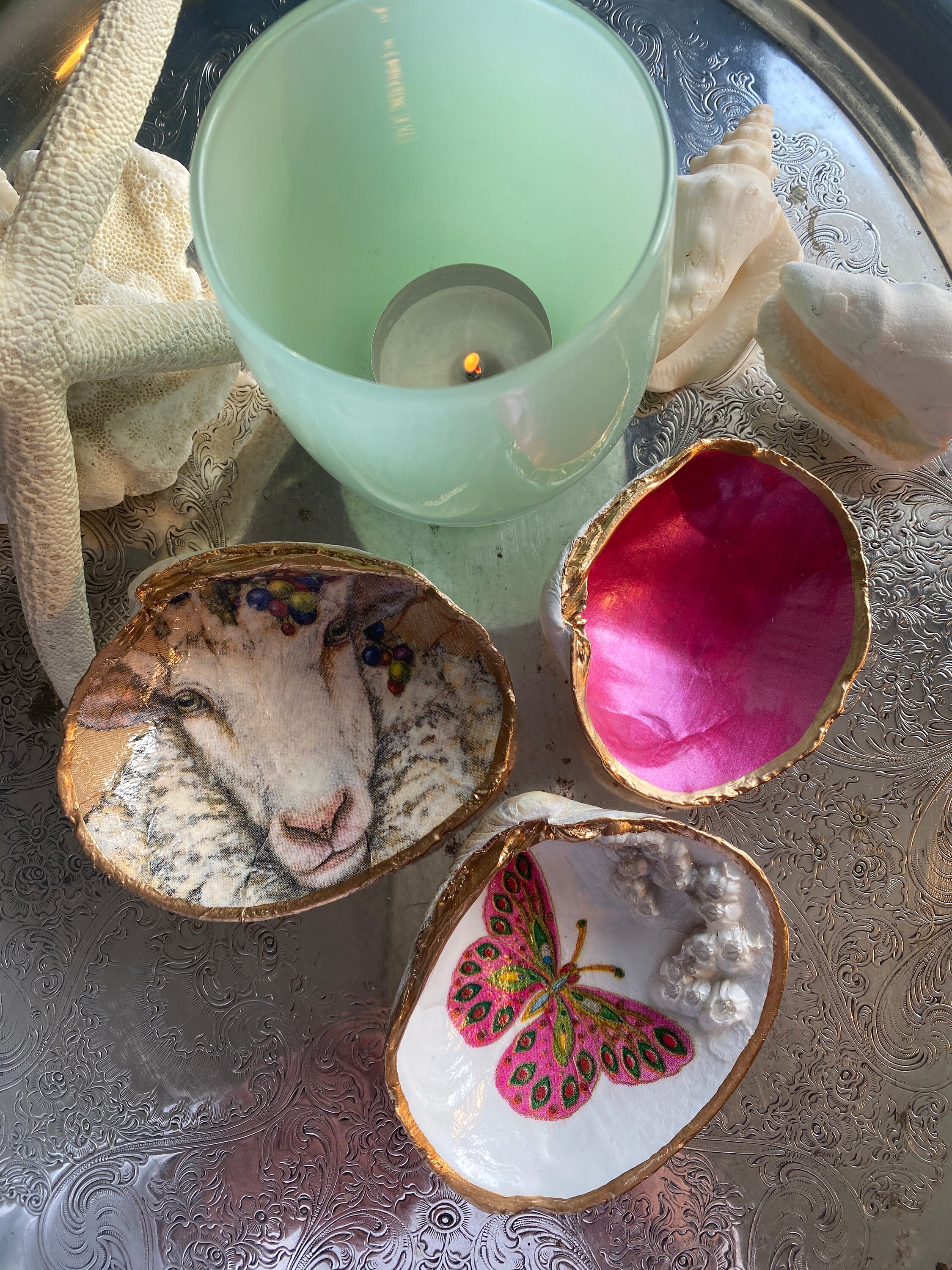 Pink Butterfly, Clam Shell, Trinket Dish, Jewelry Dish, Beach Decor - Etsy