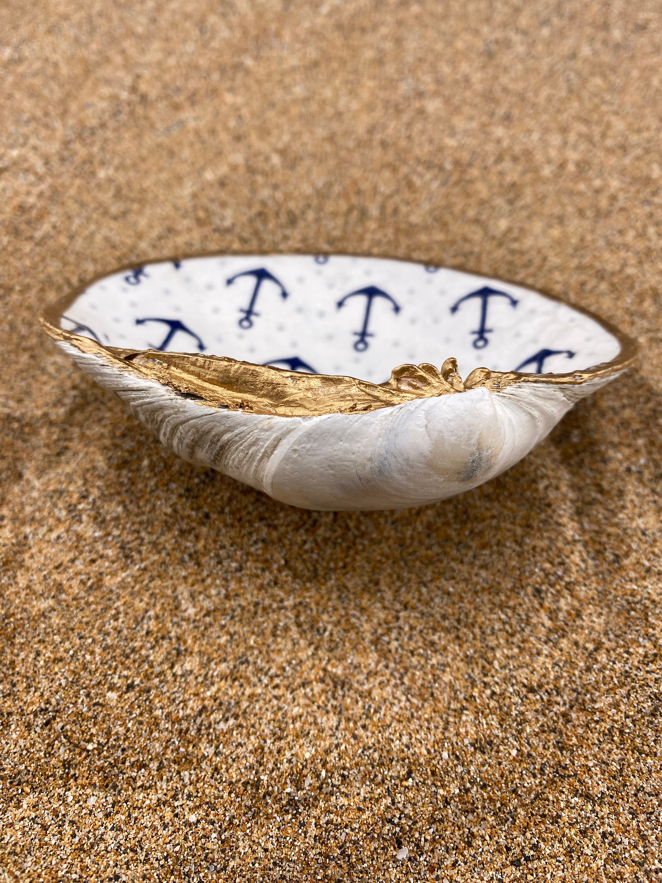 Navy Blue Anchors on Clam Shell, Trinket Dish, Jewelry Dish, Beach ...