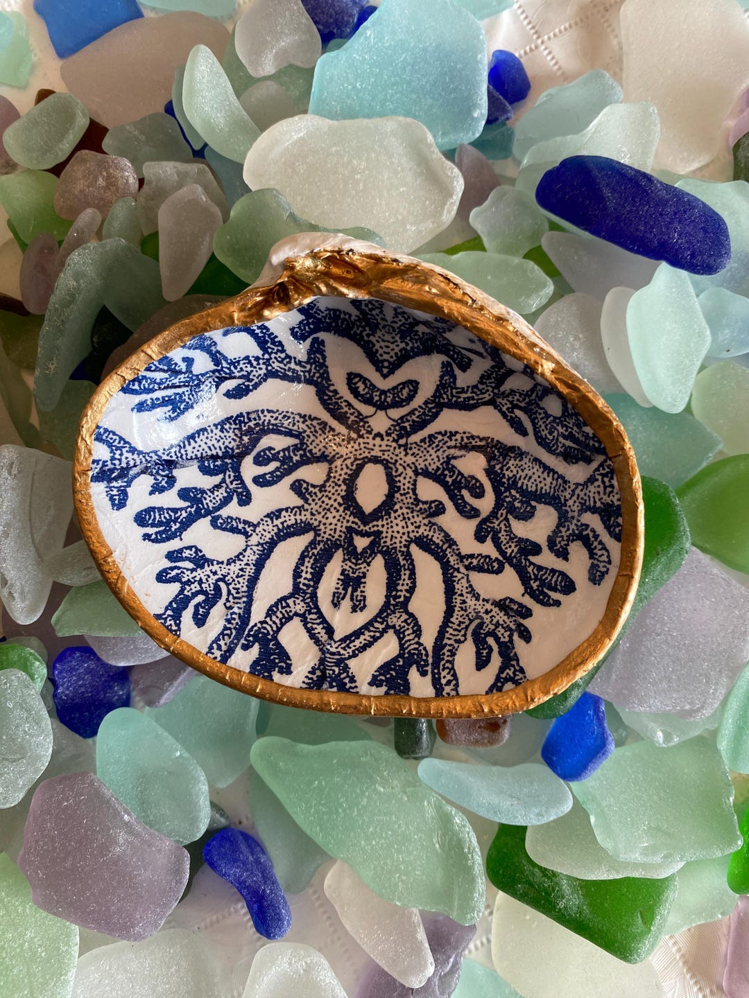 Gorgeous Navy Blue Coral on Clam Shell, Trinket Dish, Jewelry Dish ...