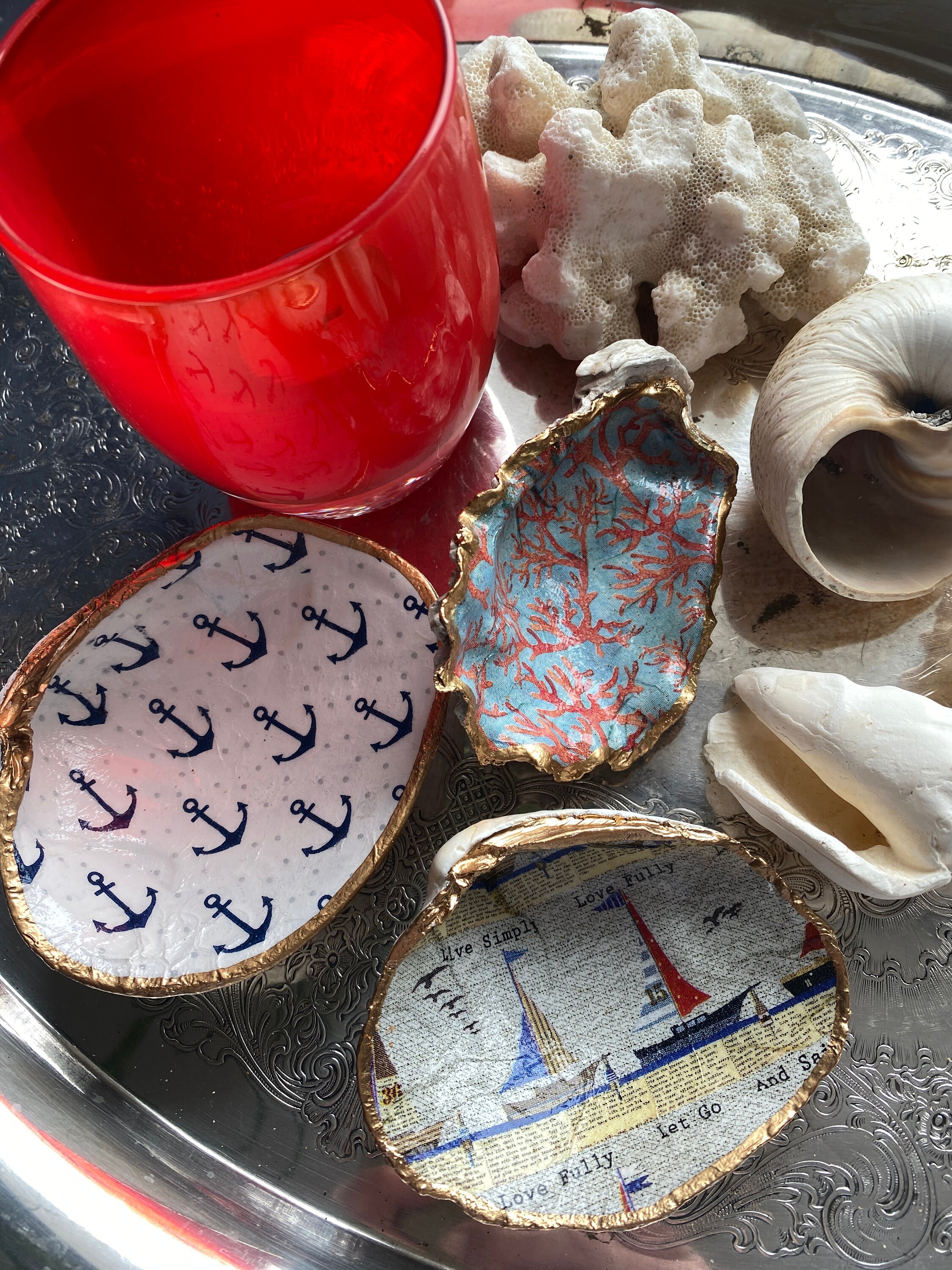 Navy Blue Anchors on Clam Shell, Trinket Dish, Jewelry Dish, Beach ...