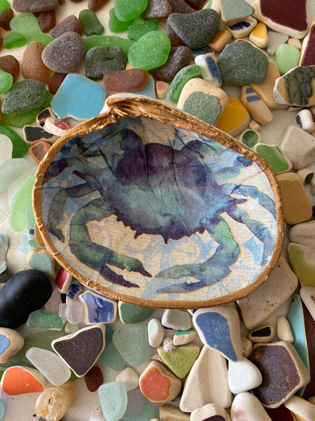 Incredible Blue Crab on Clam Shell, Trinket Dish Jewelry Dish, Beach ...