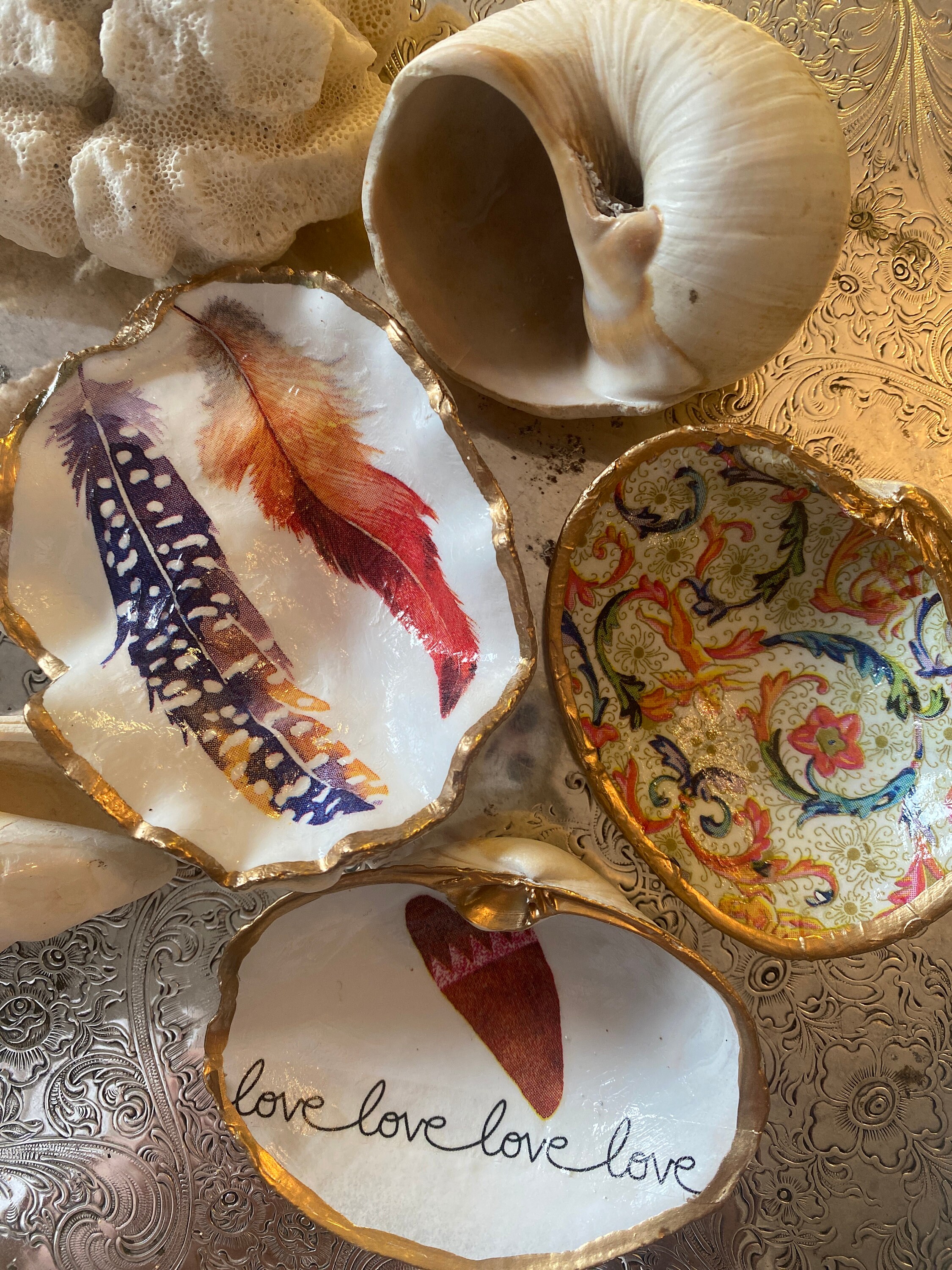 Warm Florentine Design on Clam Shell, Trinket Dish, Jewelry Dish, Beach ...