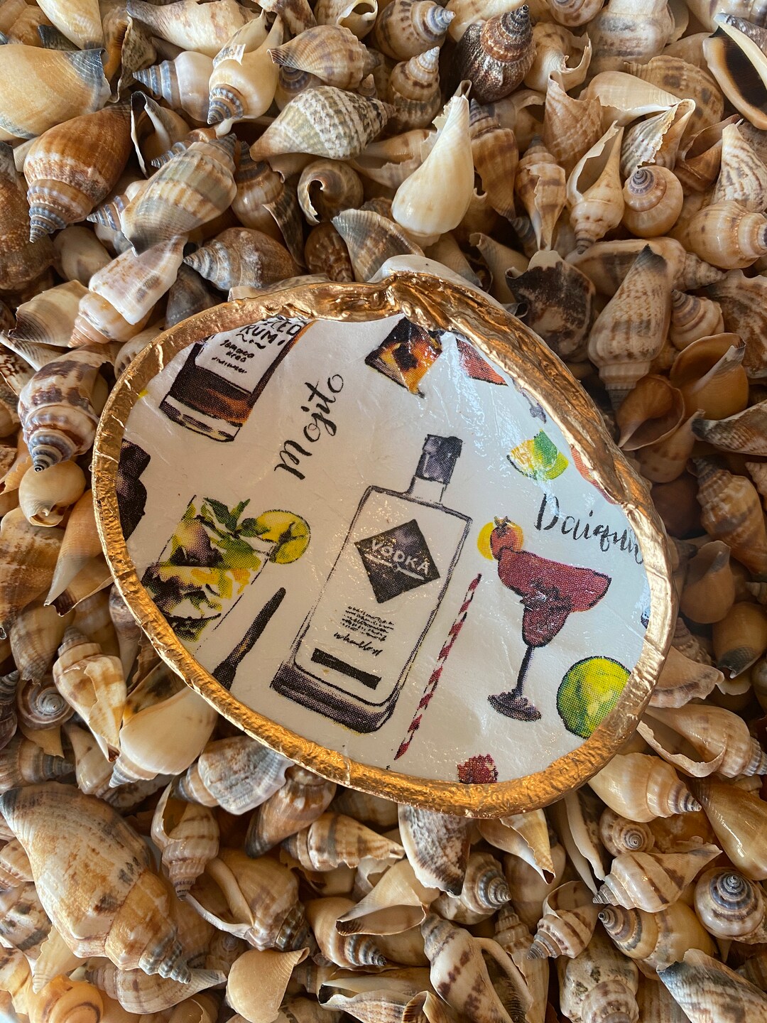 Cocktails on Clam Shell, Trinket Dish, Jewelry Dish, Beach Decor - Etsy