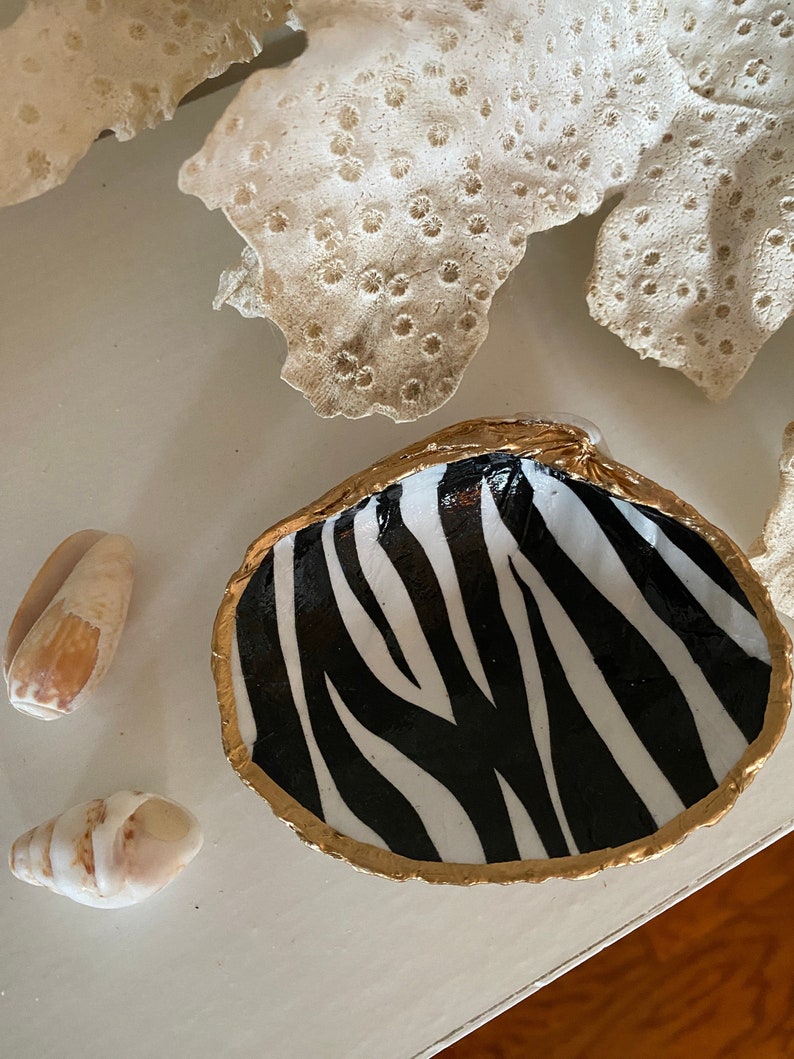 Zebra Print on Clam Shell, Trinket Dish, Jewelry Dish, Beach Decor - Etsy