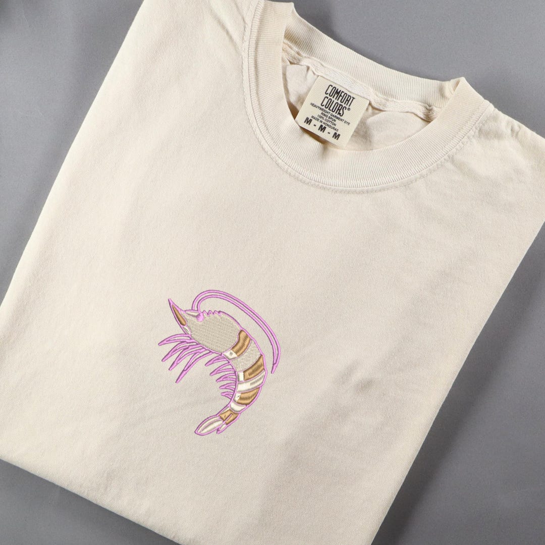 Embroidered Shrimp T Shirt Minimal Shrimp Tee Animal Shirt Funny ...