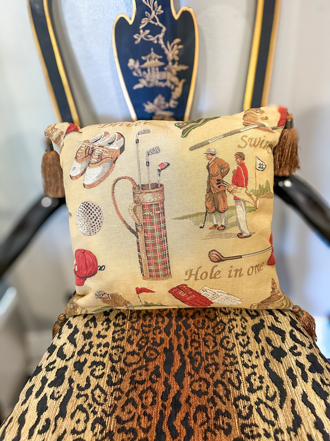 Vintage Golf Throw Pillow With Tassels Ralph Lauren Style Home Decor ...