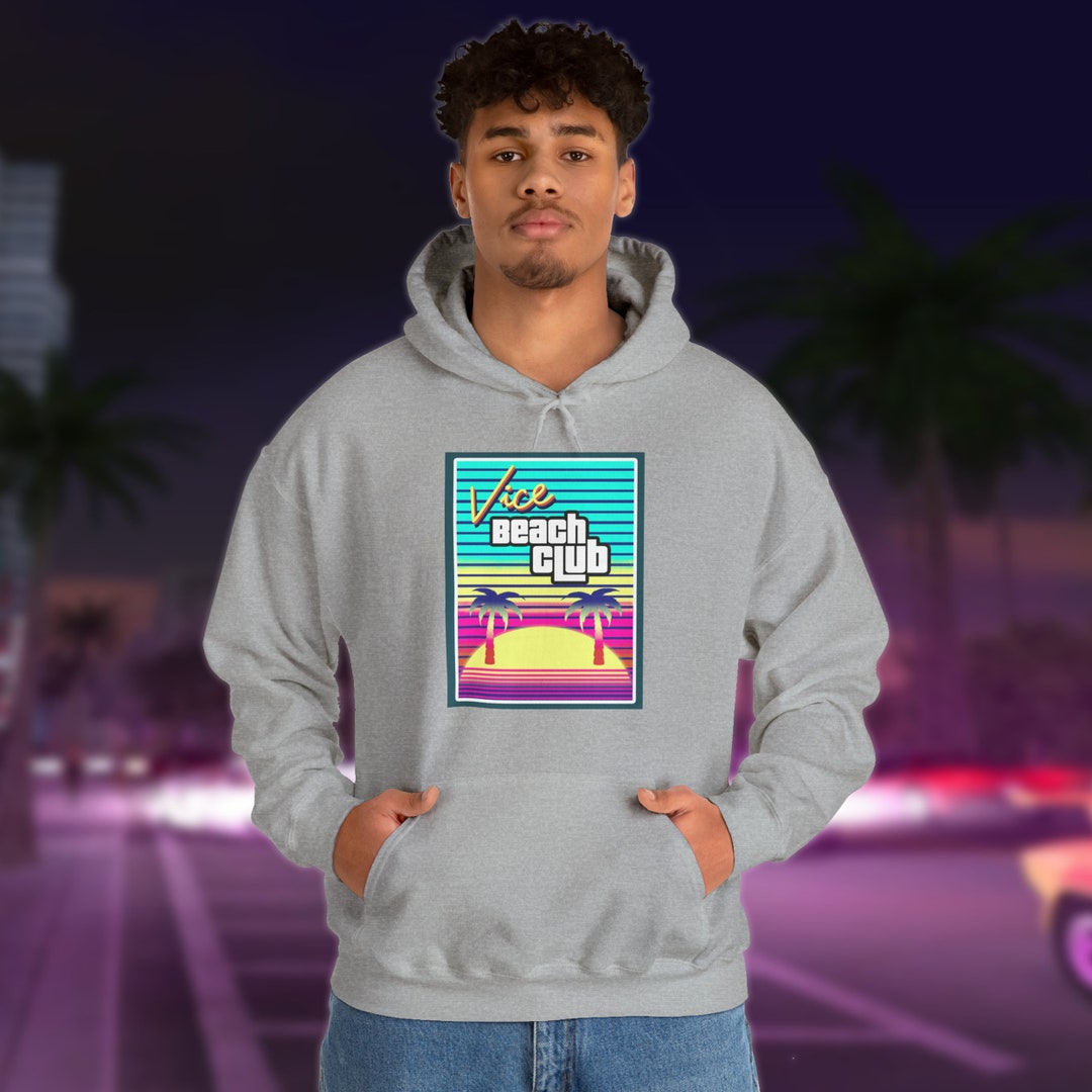 Retro Vice Beach Club Sunset Hoodie - Etsy