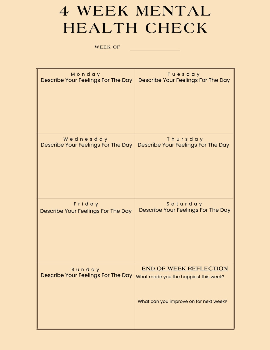 Mental Health Mindfulness Check in | 1 Month of Progress | - Etsy