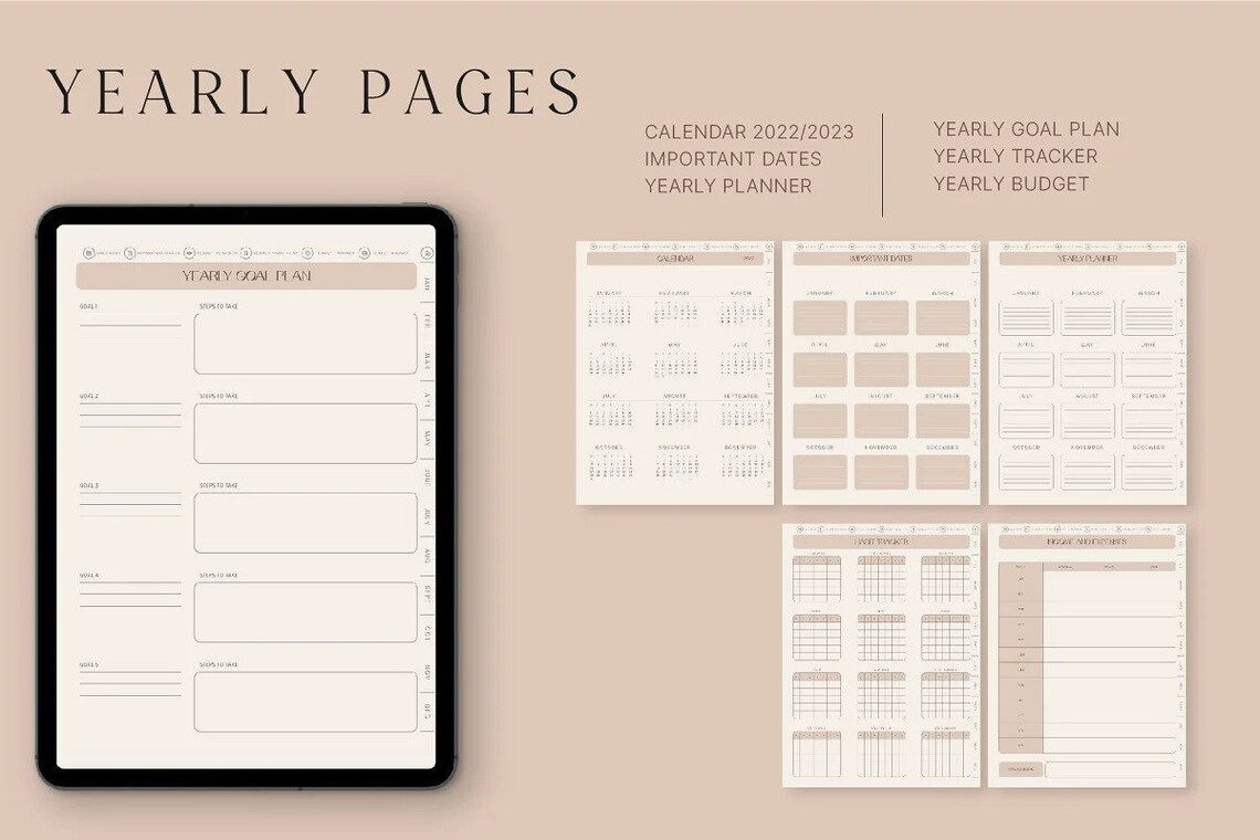 Undated Minimalist Yearly Digital Planner (hyperlinked) - Etsy