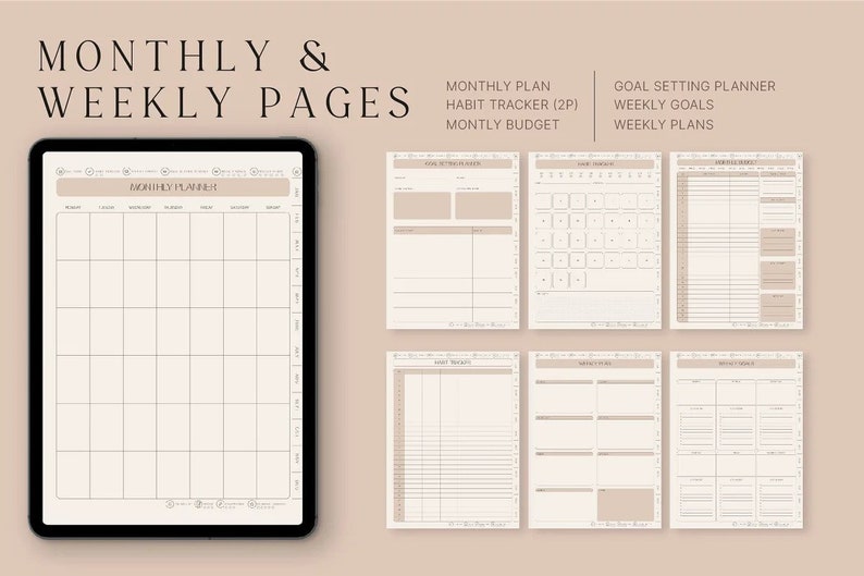 Undated Minimalist Yearly Digital Planner hyperlinked - Etsy